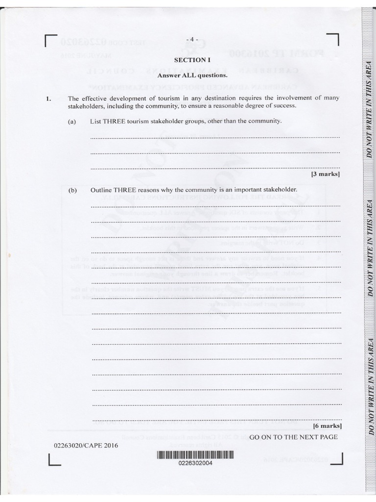 2016 Tourism Unit 2 Past Paper | PDF
