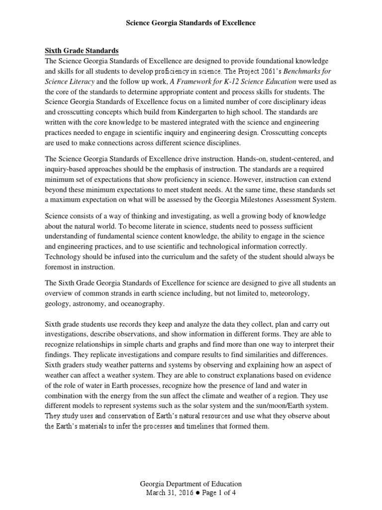 Science Sixth Grade Georgia Standards | PDF | Atmosphere Of Earth ...