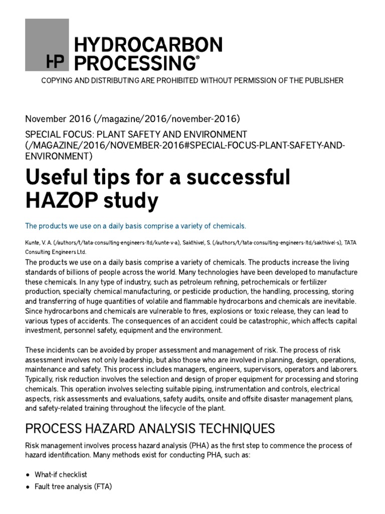 Useful Tips For A Successful HAZOP Study: Process Hazard Analysis ...