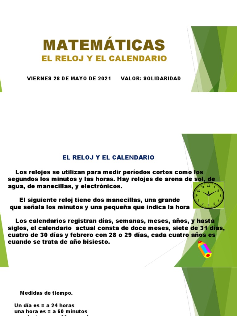Matemáticas El Reloj y El Calendario | PDF