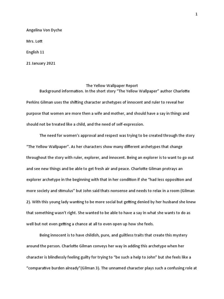 The Yellow Wallpaper Essay 1 | PDF | The Yellow Wallpaper | Charlotte ...