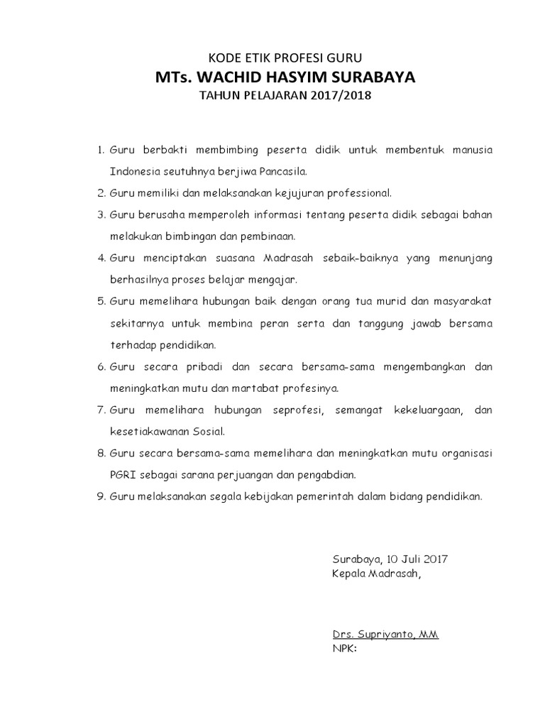 Kode Etik Profesi Guru | PDF