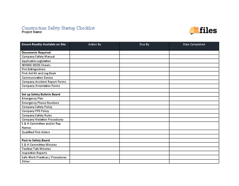 Construction Safety Startup Checklist: Project Name | PDF