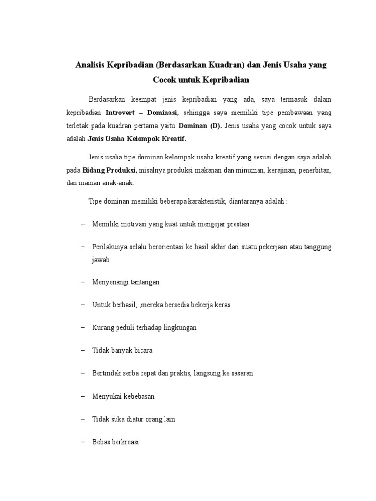 Analisis Kepribadian Kuadran | PDF