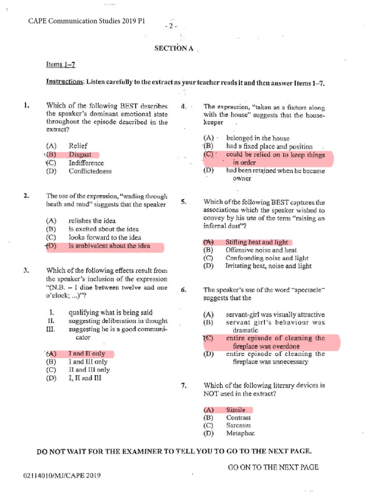 CAPE Communication Studies 2019 P1 Answers | PDF