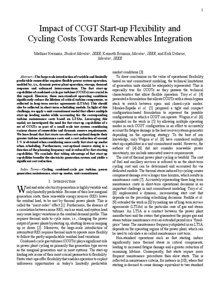 Impact of CCGT Start-Up Flexibility and Cycling Costs Towards ...