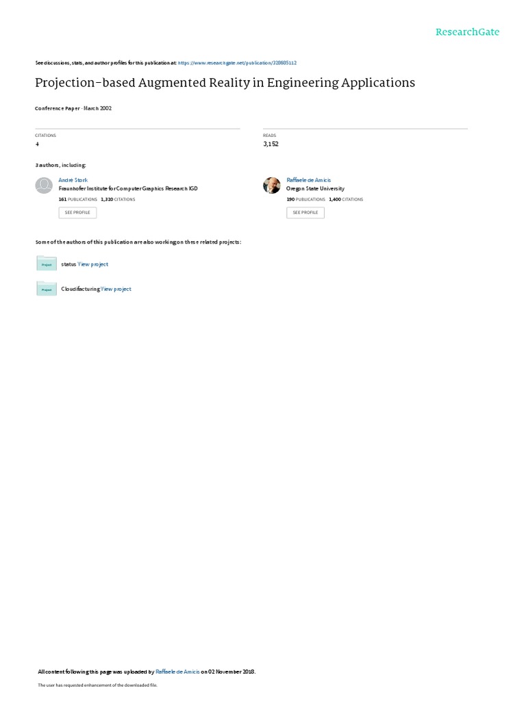 Projection-Based Augmented Reality in Engineering Applications | PDF | Augmented Reality ...
