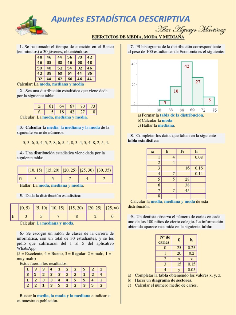 Ejercicios de Media Moda y Mediana 9 Eje | PDF | Mediana | Enseñanza de matemática