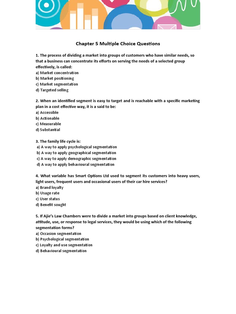 Market Segmentation MCQs and Answers | PDF | Market Segmentation ...
