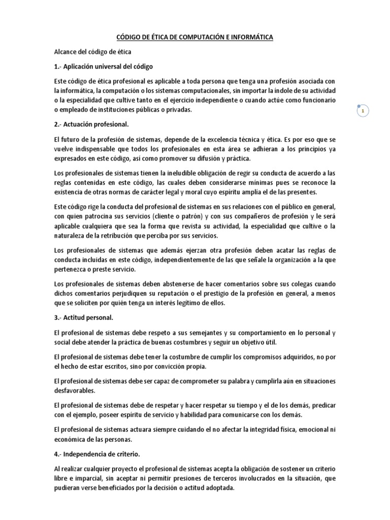 Código de Ética de Computación e Informática | PDF | Ingeniería de ...