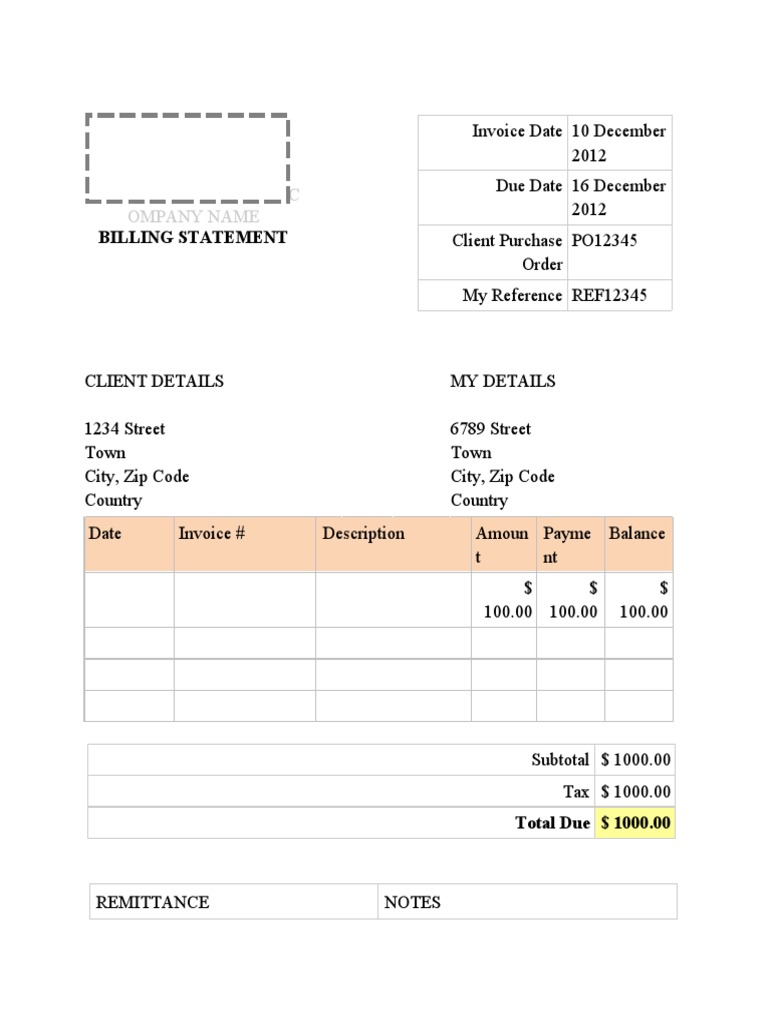 Billing Statement Word Template | PDF