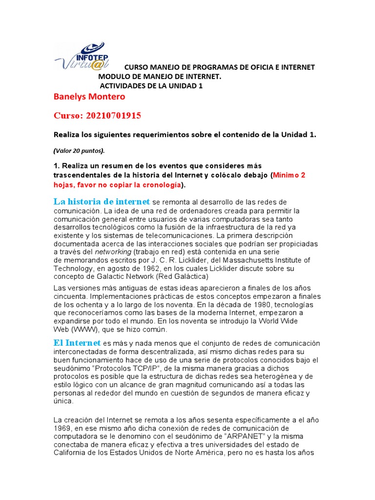 Ejercicio 1 - Unidad1 - Generalidades de Uso y Acceso A Internet | PDF ...