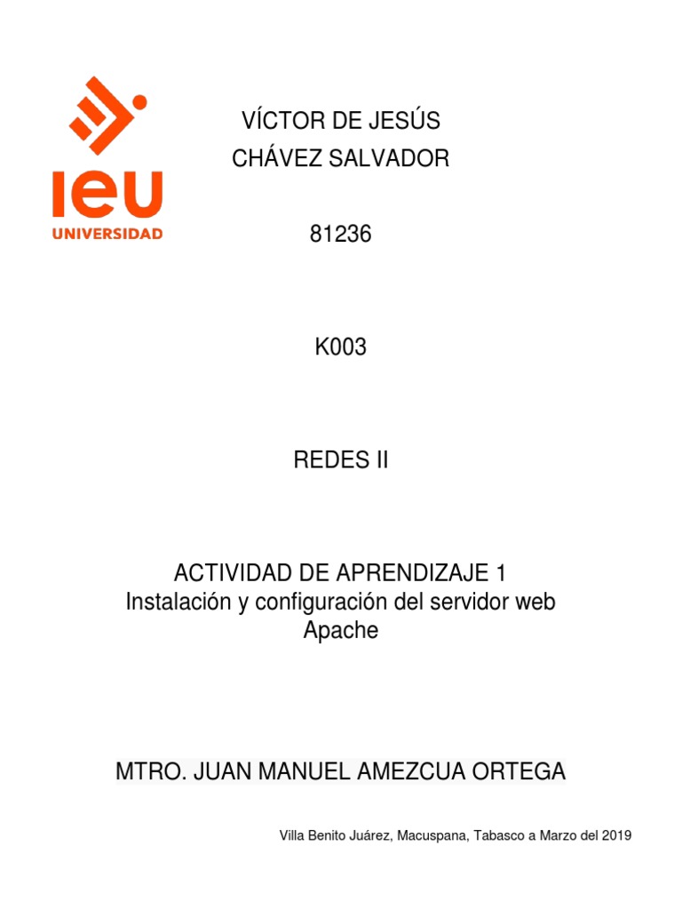 Actividad de Aprendizaje 1. Instalación y Configuración Del Servidor Web Apach | PDF | Servidor ...