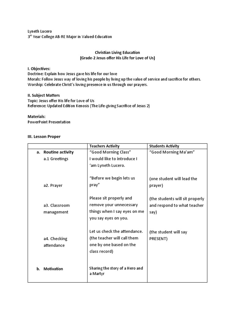 Lyneth Lucero (Detailed Lesson Plan in CLE) | PDF | Eternal Life ...