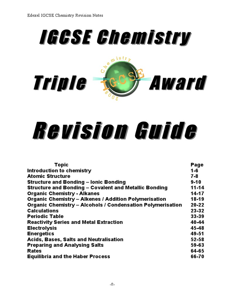 Igcse IGCSE Chemistry Chemistry Triple Triple Award Award: Revision ...