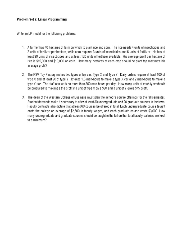 Problem Set 7: Linear Programming | PDF