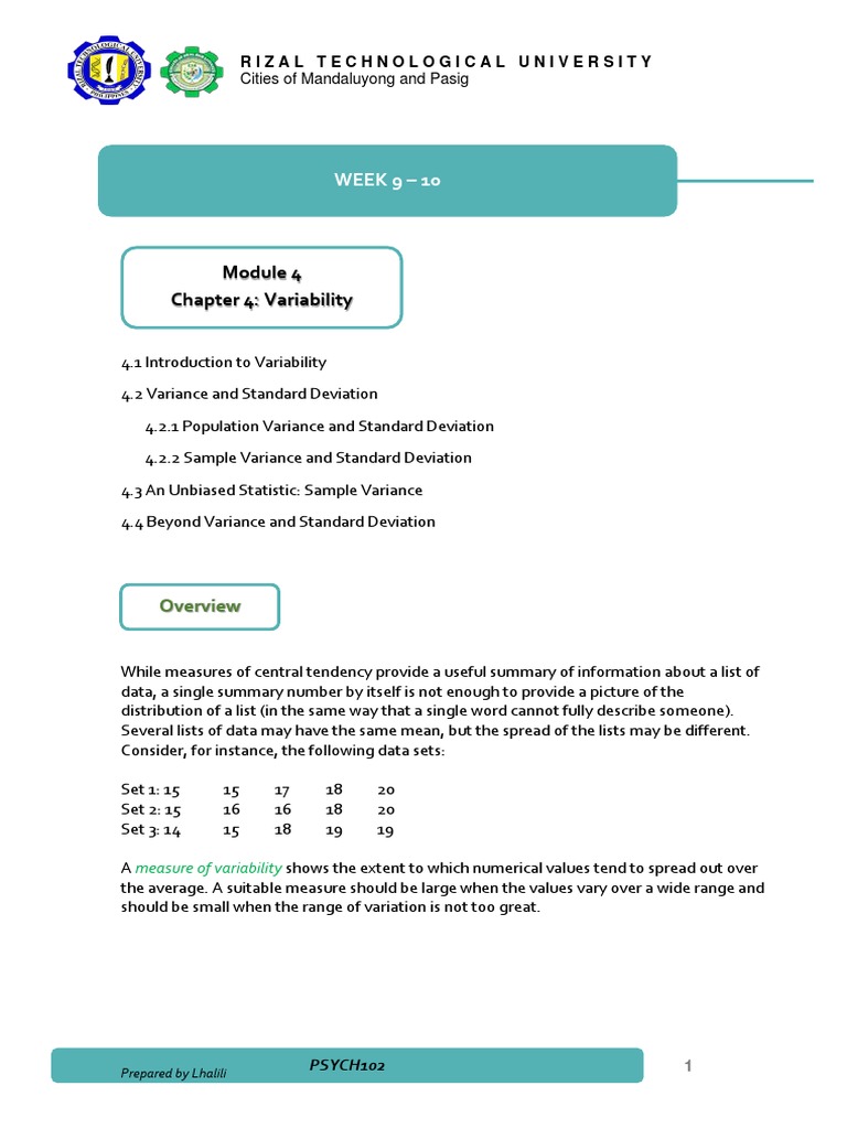 Module 4 Measures of Variability | PDF | Coefficient Of Variation | Variance