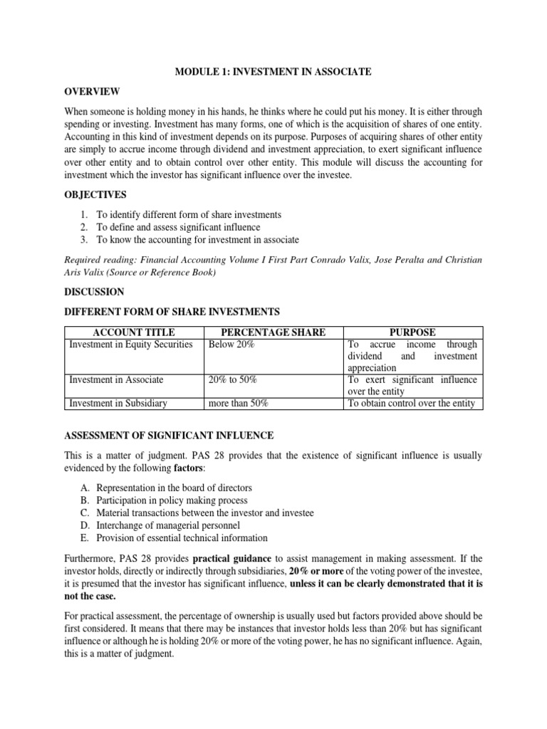 Module 1 Investment in Associate | PDF | Equity (Finance) | Investing