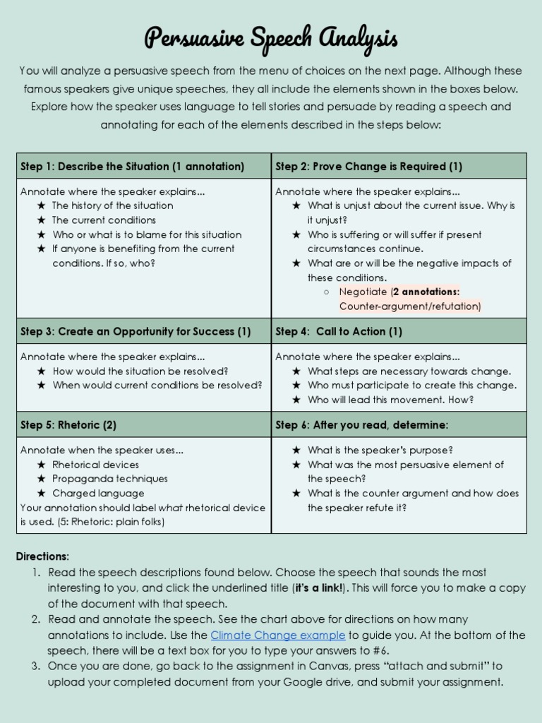 Persuasive Speech Analysis Instructions | PDF | Malala Yousafzai