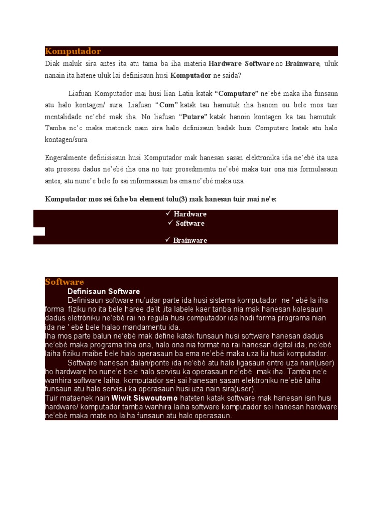 Definisaun no Funsaun husi Komputador | PDF | Hardware de la ...