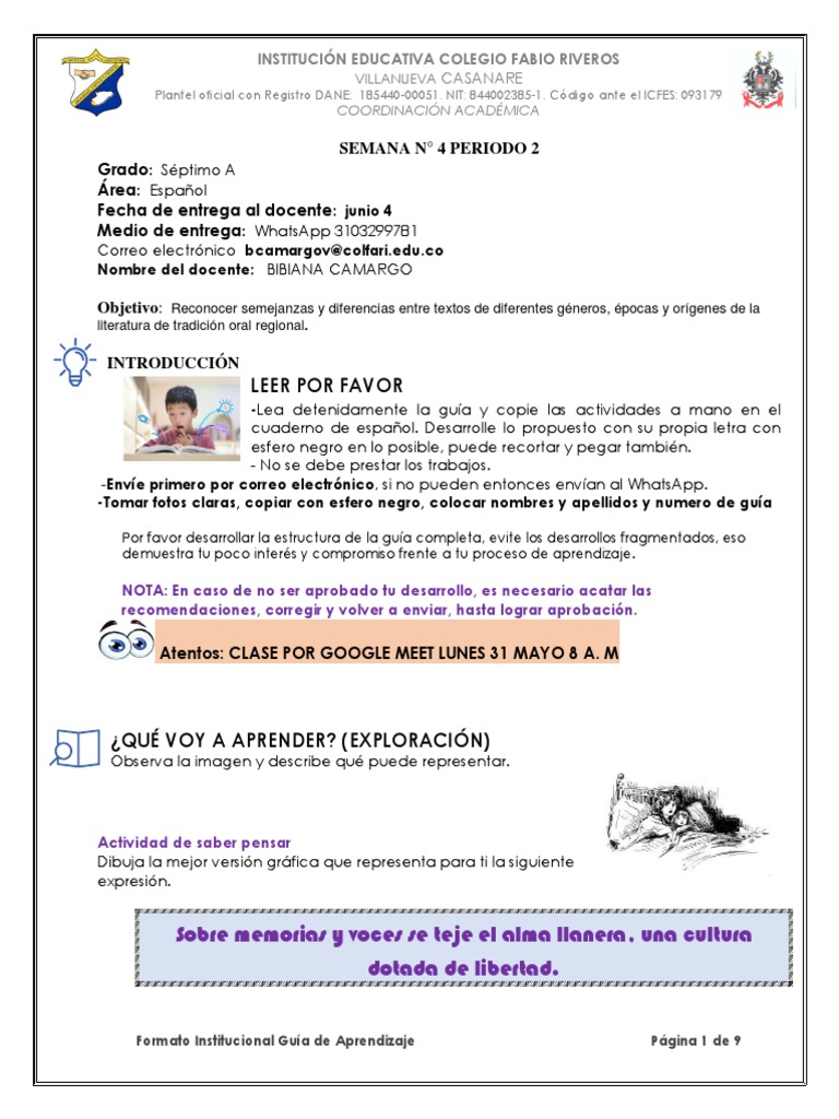 Guiaseptimo-Semana 4 Periodo Segundo Cuento | PDF | Narrativa | Rituales