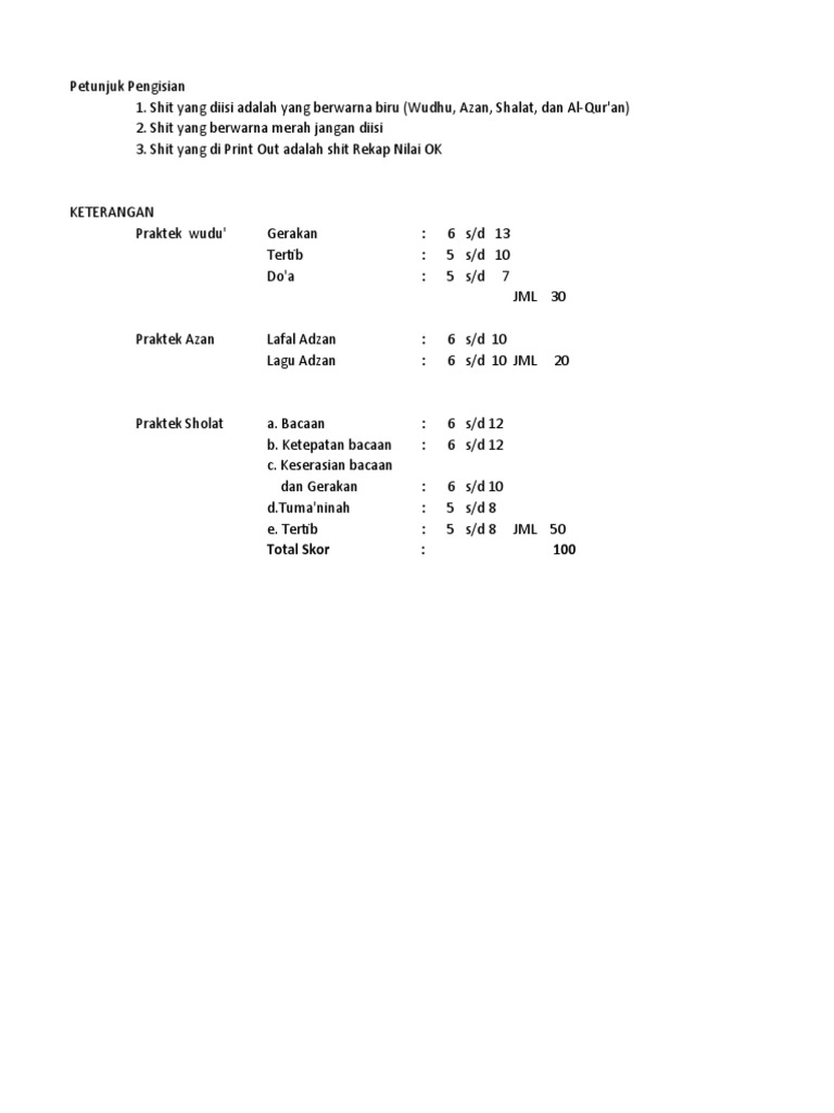 Format Penilaian US Praktik PAI 2021 | PDF