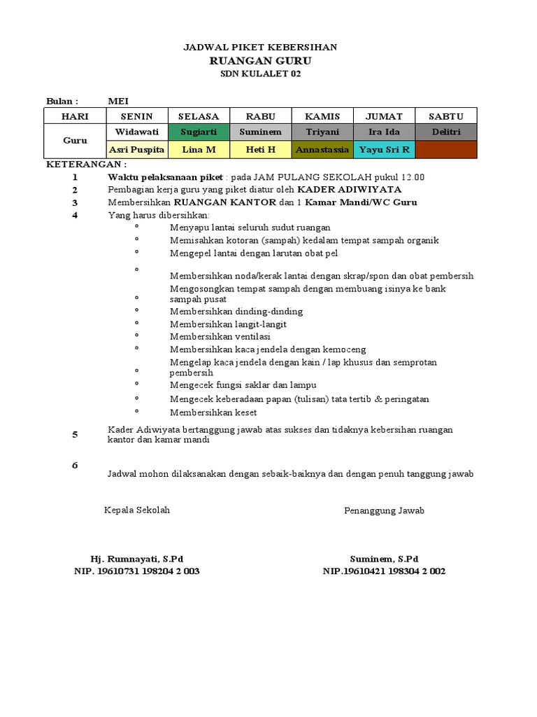 Daftar Piket Ruangan Guru | PDF