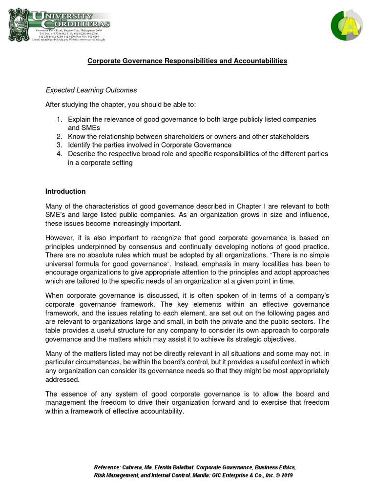 Module II - Corporate Governance Responsibilities and Accountabilities ...