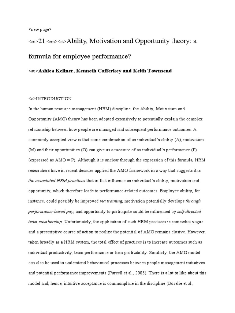 AMO Theory: Insights on Employee Performance | PDF | Motivation ...