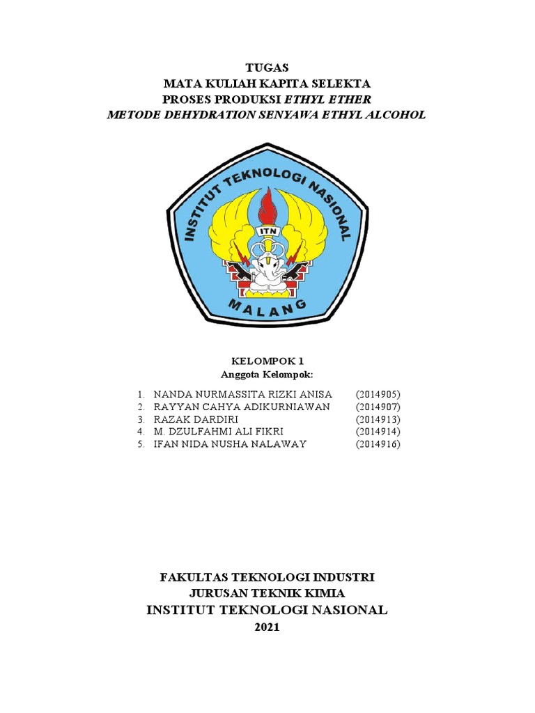 Kelompok 1 - Proses Pembuatan Dietil Eter | PDF