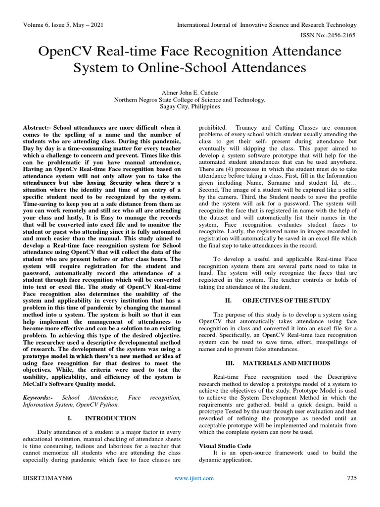 OpenCV Real-Time Face Recognition Attendance System To Online-School Attendances | PDF ...