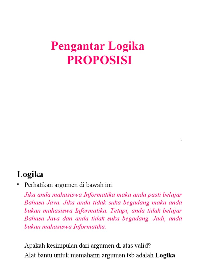 Pengantar Logika Proposisi | PDF | Metode & Bahan Ajar
