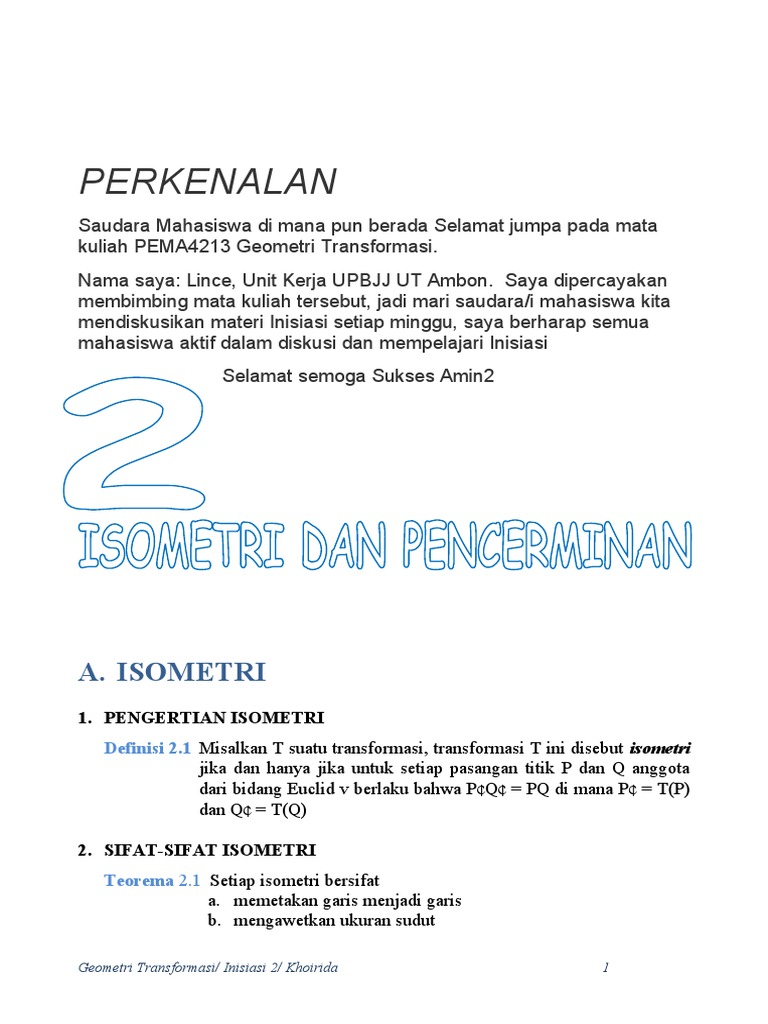 Isometri dan Pencerminan dalam Geometri | PDF