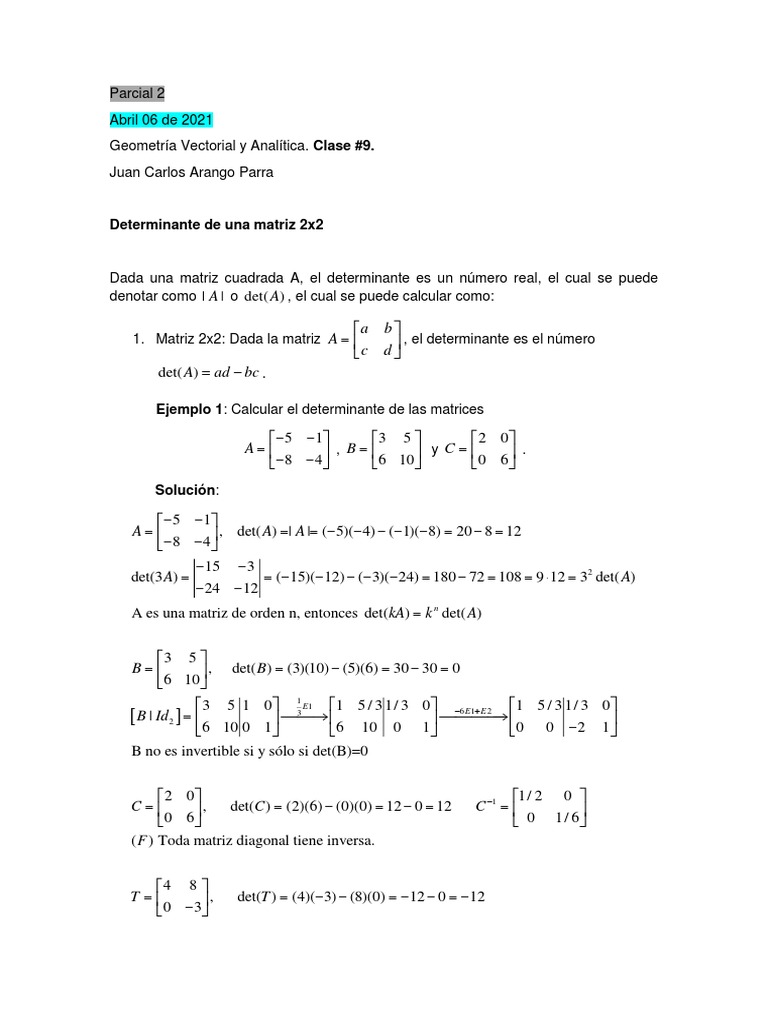 Segundo Parcial Geometría Vectorial 2021 | PDF | Determinante | Vector Euclidiano