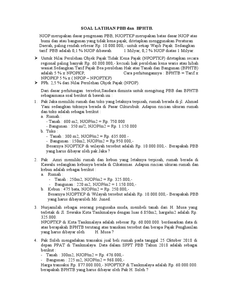 Soal Latihan PBB Dan BPHTB | PDF