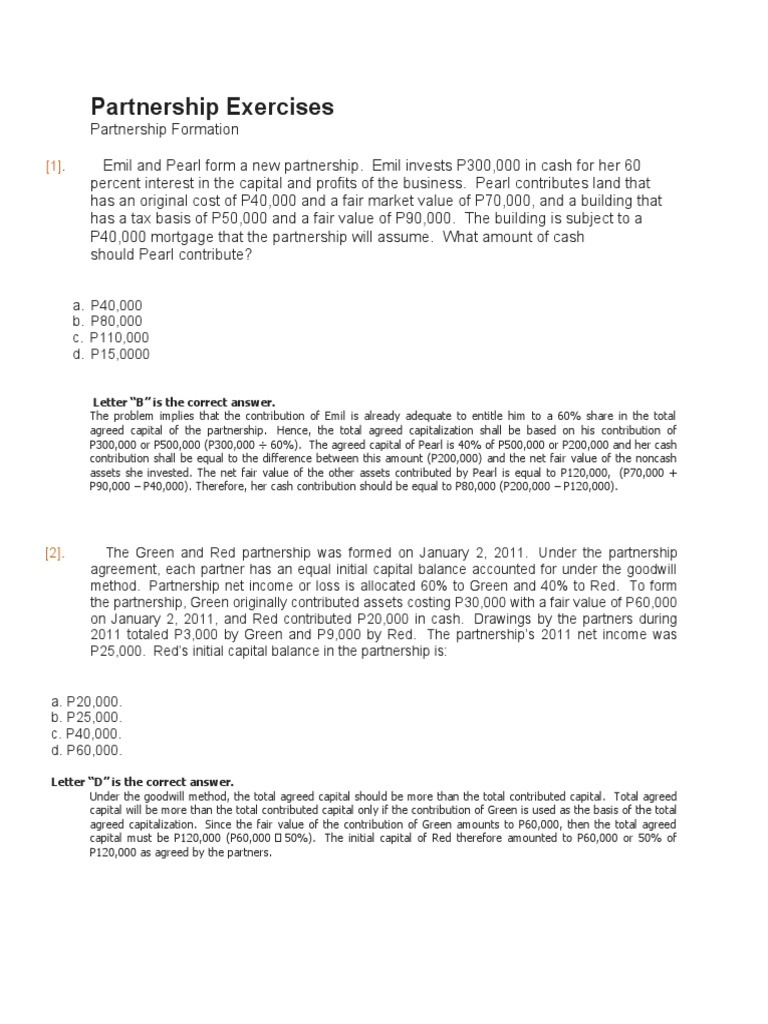 Partnership Capital Contributions Analysis | PDF | Partnership ...