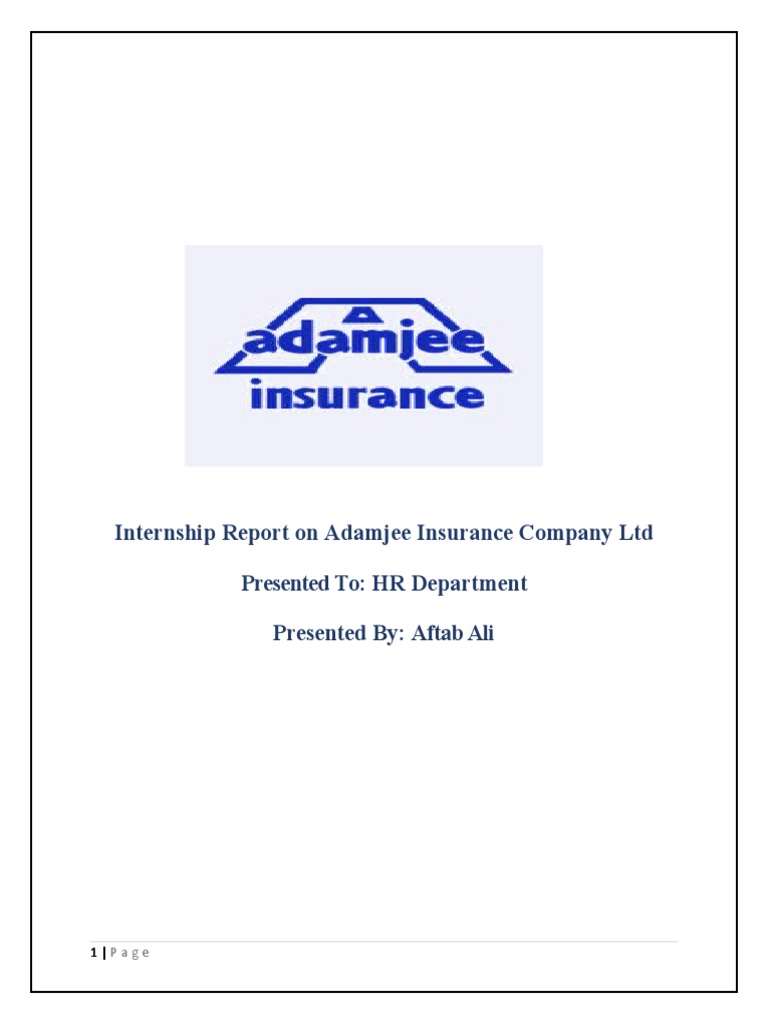 Adamjee Internship Report by Aftab Ali | PDF | Pakistan | Insurance