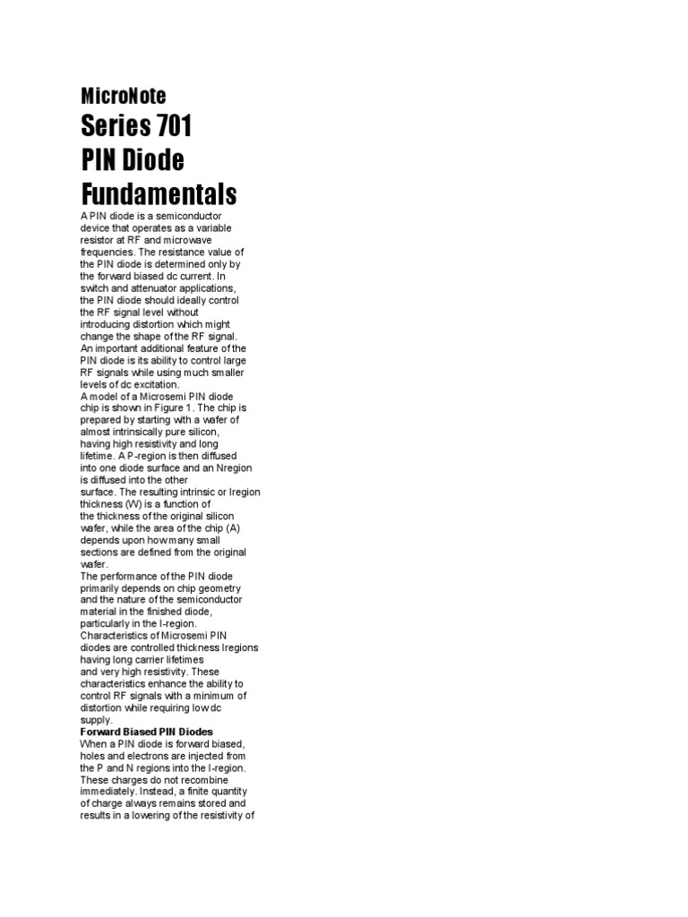 Series 701 Pin Diode Fundamentals: Micronote | PDF | Diode | Electrical ...