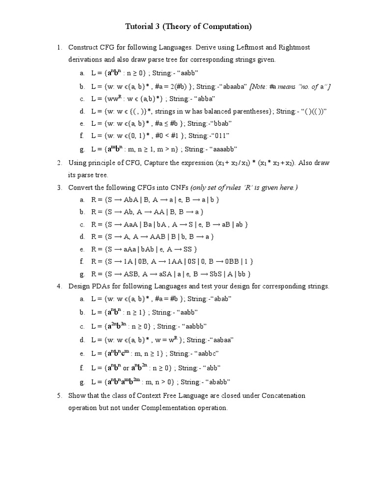 Tutorial 3 (Theory of Computation) | PDF | Theoretical Computer Science ...