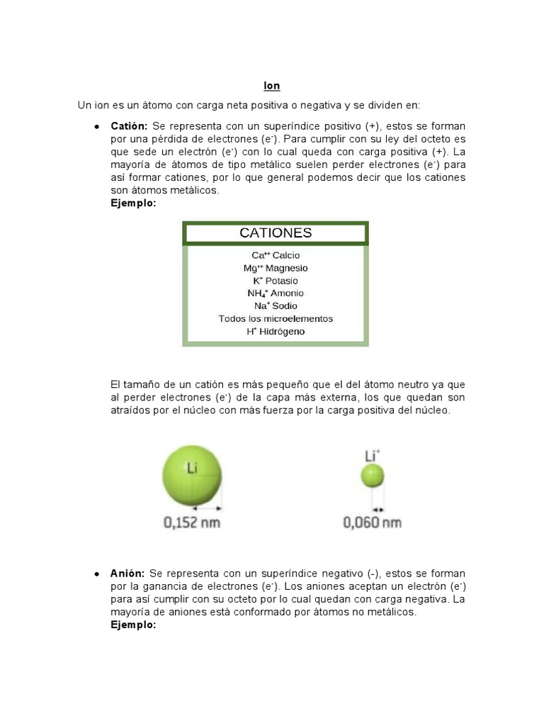 Iones: Cationes y Aniones Explicados | PDF