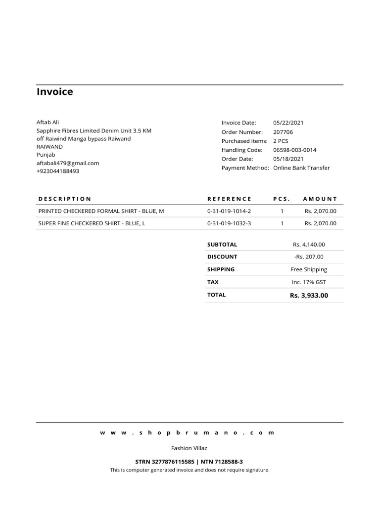 Invoice: Description Reference Pcs. Amount | PDF