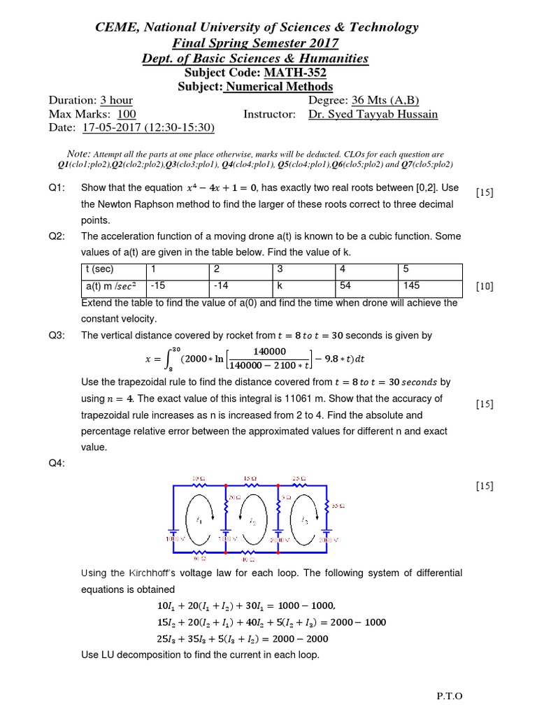 CEME Numerical Methods Final Exam | PDF | Physics | Mathematical Objects