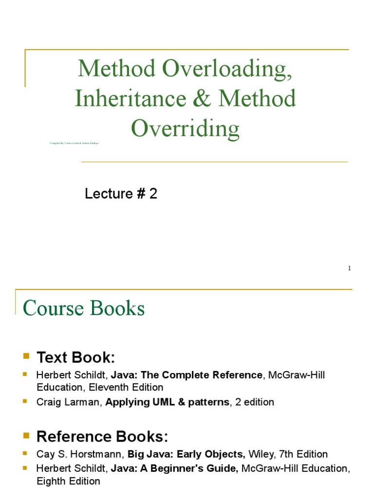 Lecture 2 Method Overloading Inheritance And Method Overridings Download Free Pdf
