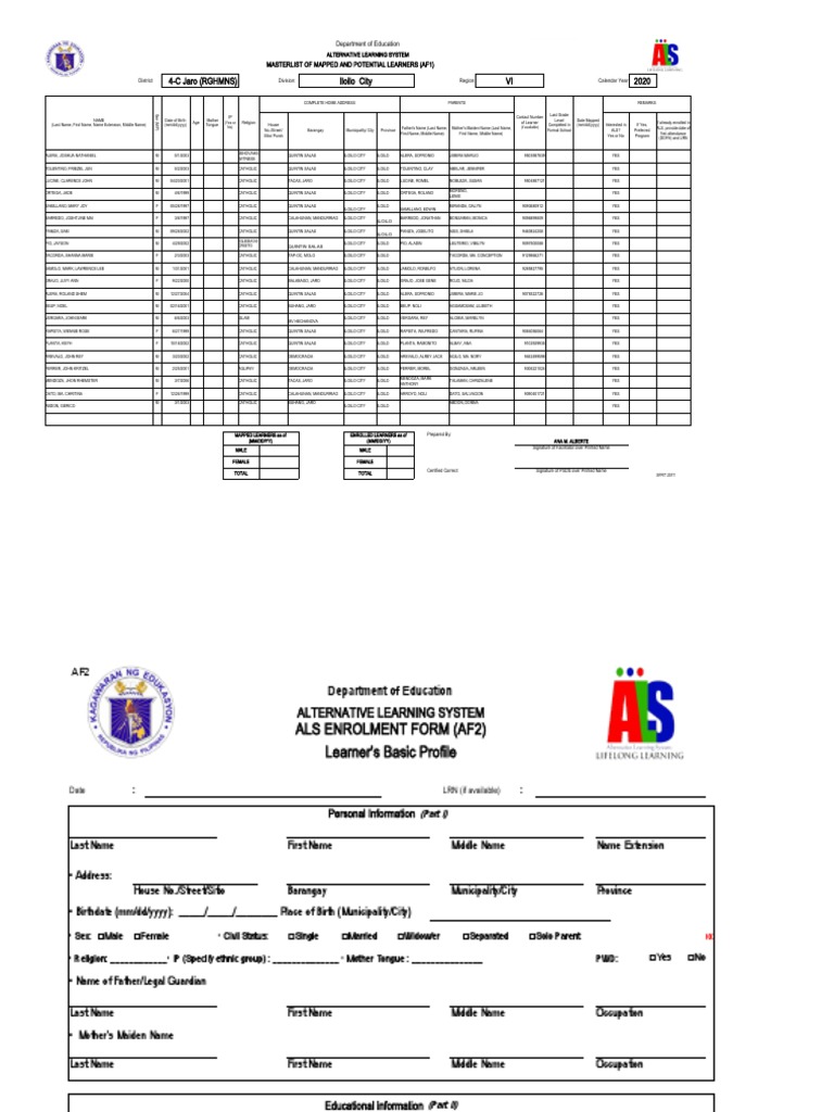 ALS Mapped and Enrolled Learners List | PDF | Literacy | Test (Assessment)