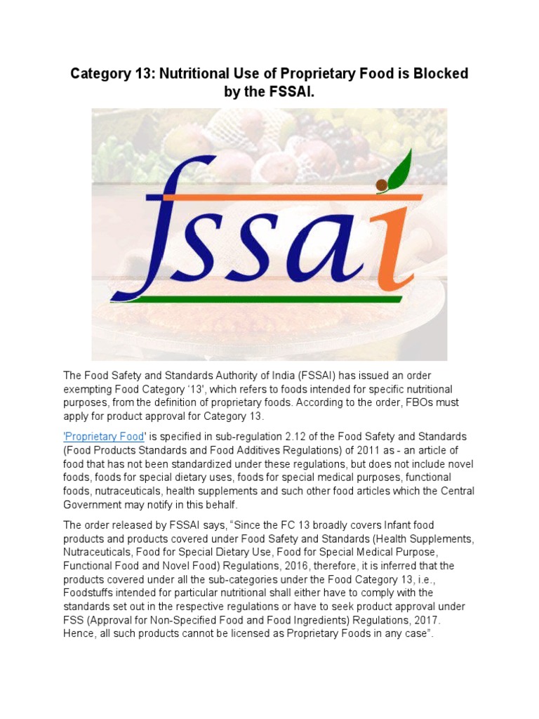 Category 13: Nutritional Use of Proprietary Food Is Blocked by The ...