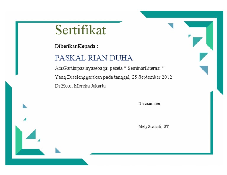 Sertifikat Seminar Literasi | PDF
