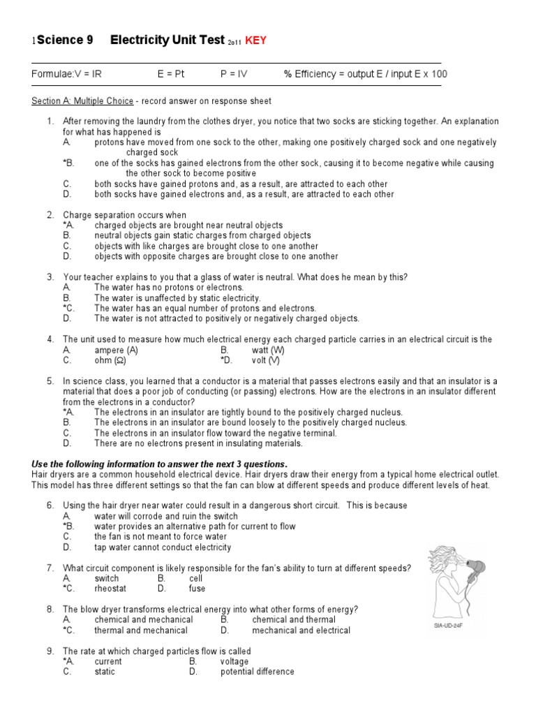 Grade 9 Electricity Unit Test Key | PDF | Electric Charge | Electron
