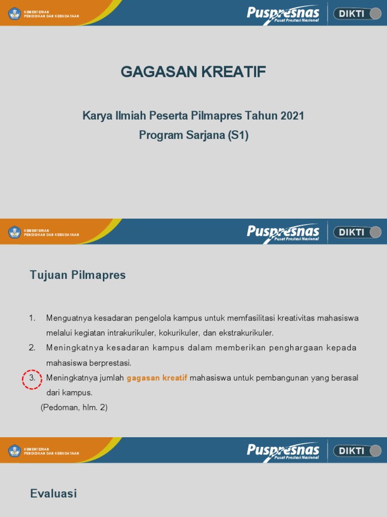 Sosialisasi Pilmapres 2021 - Gagasan Kreatif Dan Produk Inovatif | PDF