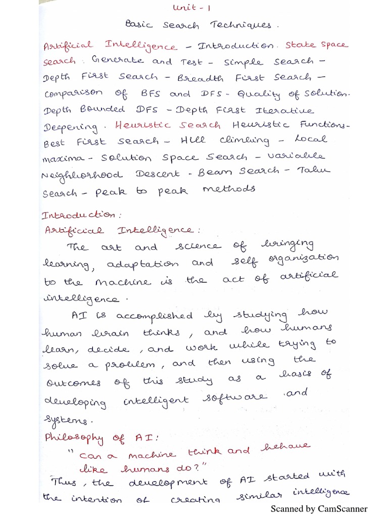 AI Unit 1 Handwritten Notes | PDF