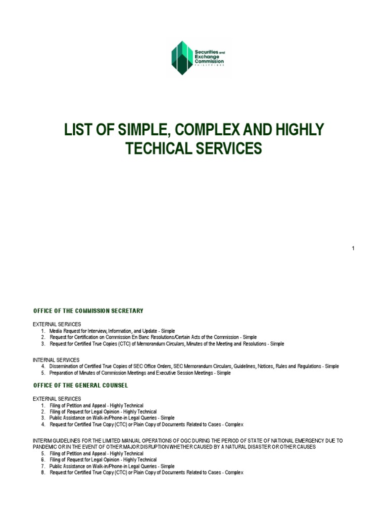 List of Simple Complex and Highly Technical Services | PDF | Securities ...